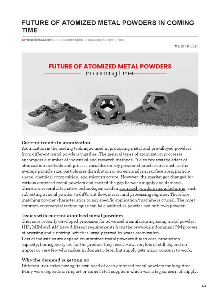 Future of Atomized Metal Powders in Coming Time-Imp India | PDF ...