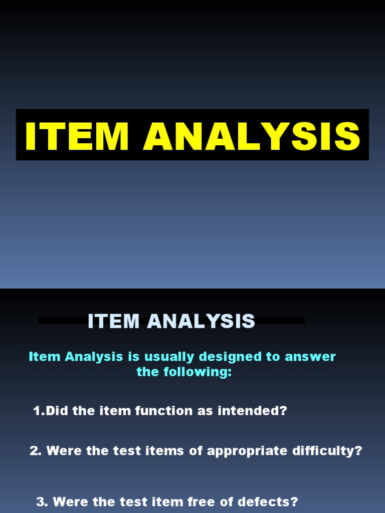 Item Analysis | PDF | Cognition | Evaluation Methods