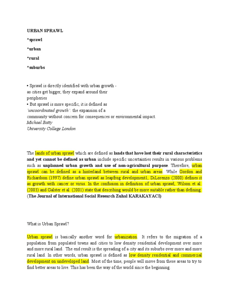 STUDY GUIDE - LAND MANAGEMENT and URBAN SPRAWL | PDF | Urban Sprawl ...