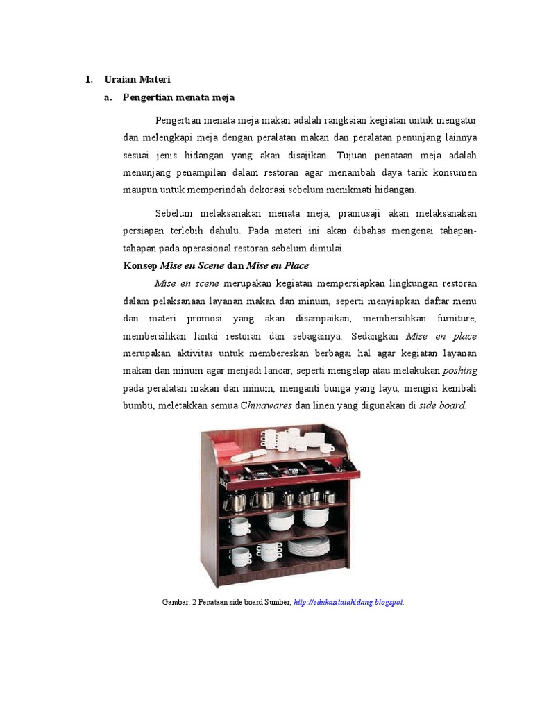 Uraian Materi Menata Meja Meyka | PDF
