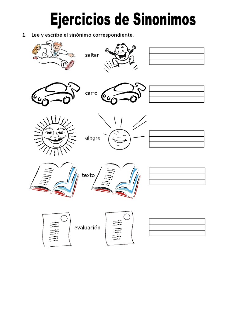 Ficha de Ejercicios de Sinónimos para Primero de Primaria | PDF