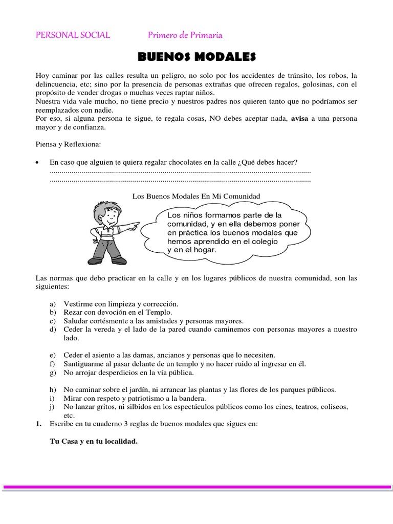 Buenos Modales para Primero de Primaria | PDF