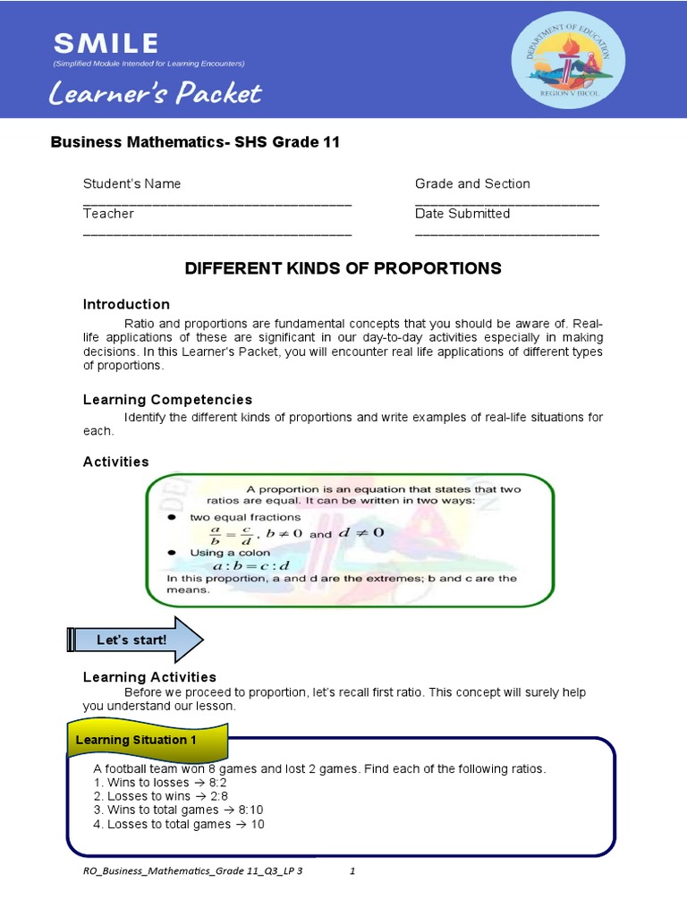 Business Math Quarter 3 Week 3 | PDF | Ratio | Area