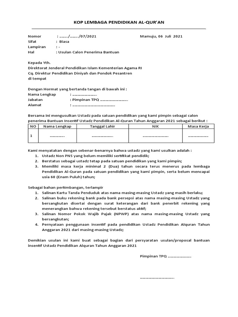Contoh Proposal TPQ | PDF