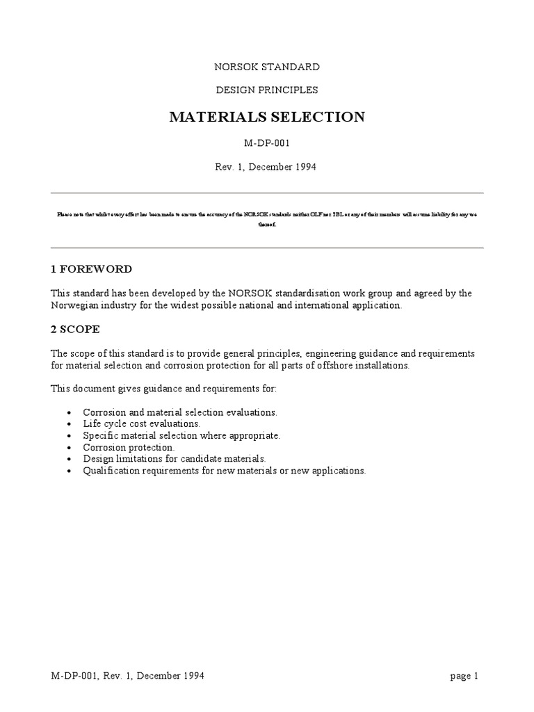 NORSOK Material Selection Standards | PDF | Corrosion | Stainless Steel