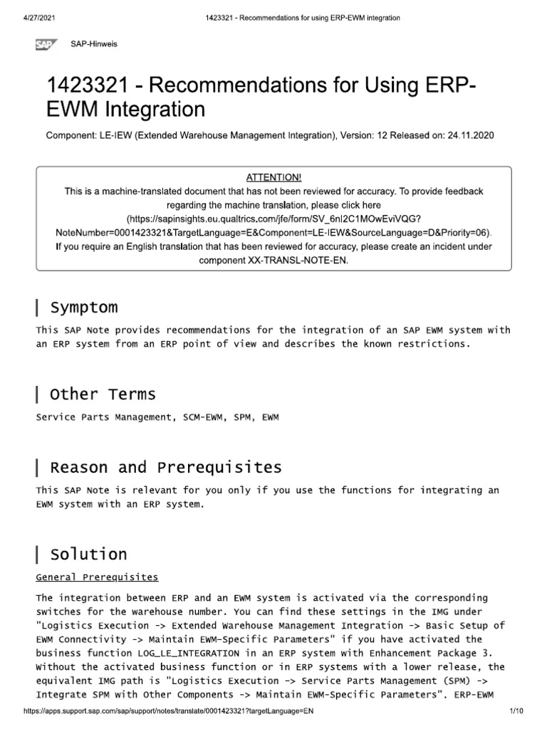 Recommendations For Using ERP-EWM Integration | PDF
