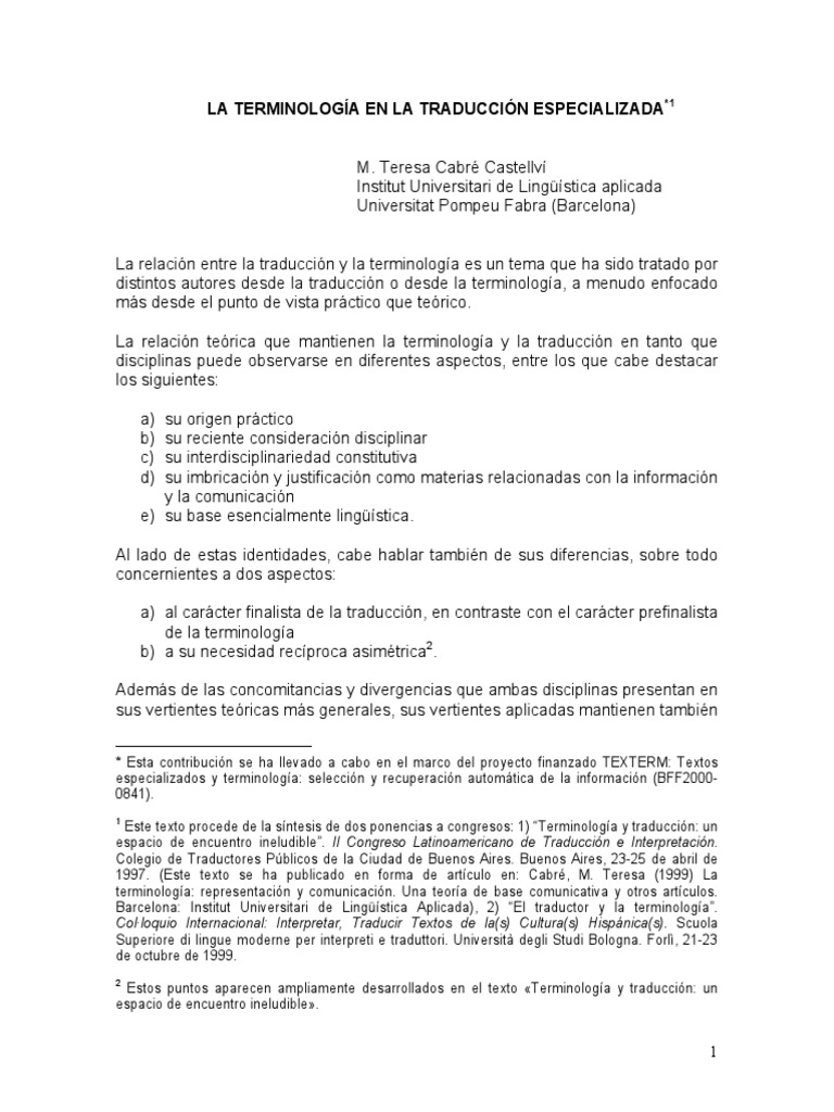 La Terminologia en La Traducción Especializada | PDF | Traducciones ...