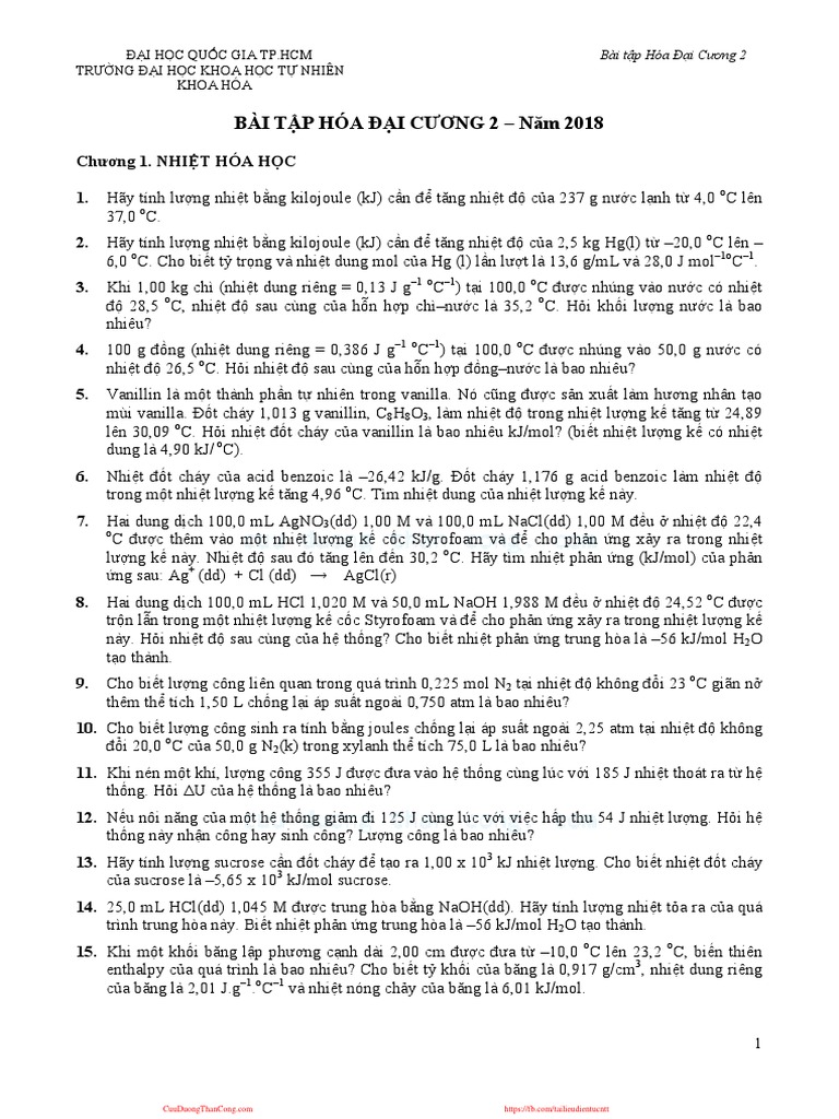 Hoa Dai Cuong 2 - Bai Tap Hoa Dai Cuong 2 2018 (Cuuduongthancong - Com) | PDF