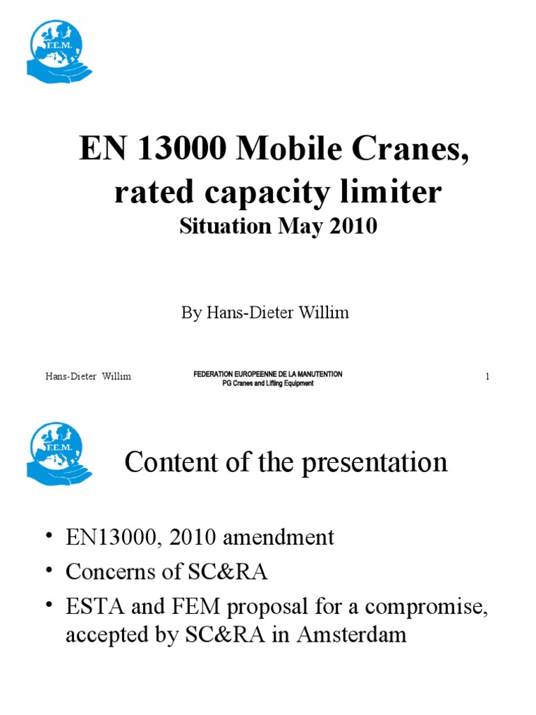 EN 13000 Situation May 10 Rated Capacity Limiter | PDF | Crane (Machine)