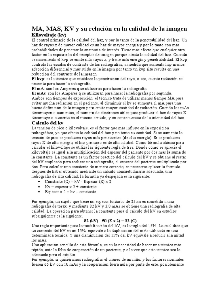 MA, MAS, KV y Su Relacion en La Calidad de La Imagen | PDF | Rayo X ...