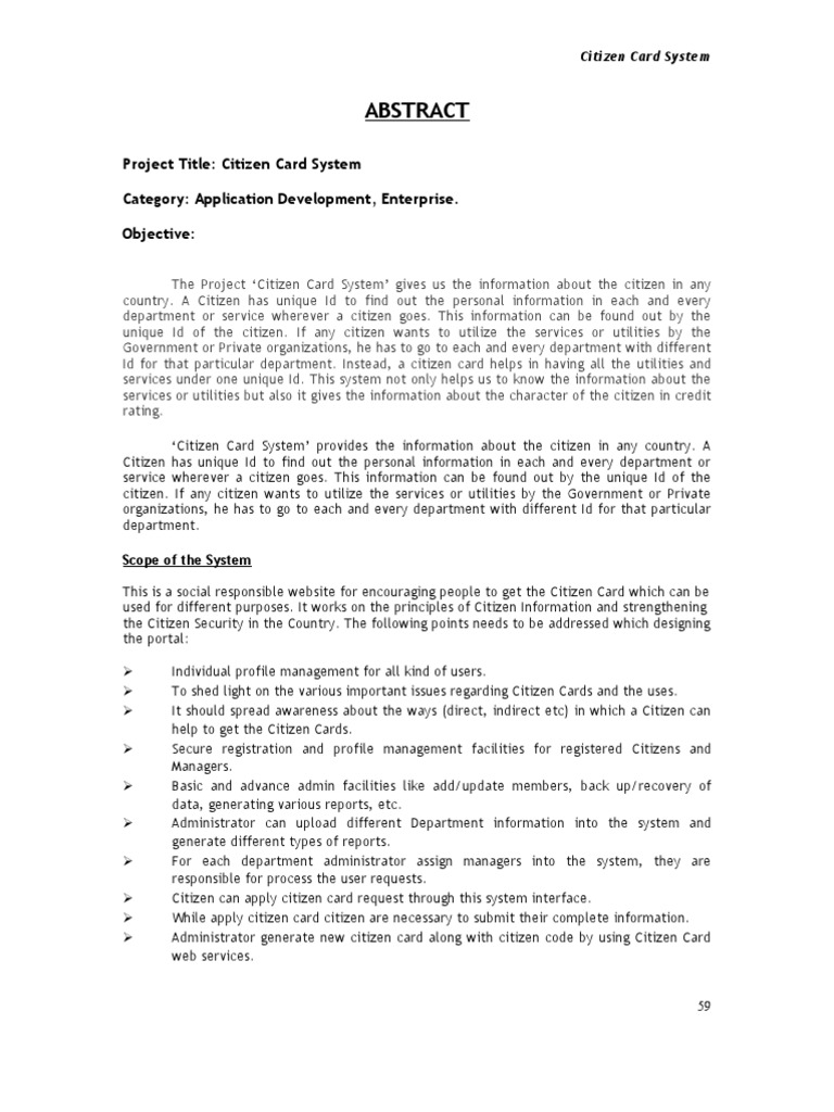 Citizen Card System Abstract | PDF | Microsoft Sql Server | Databases