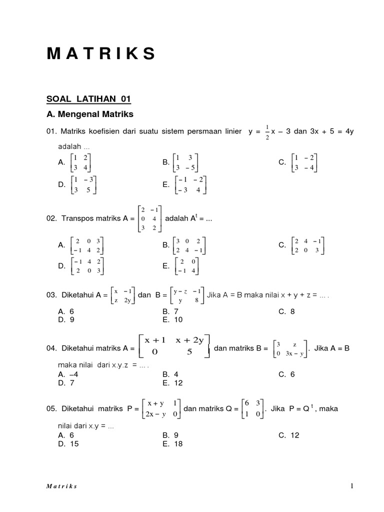 Latihan Soal Matriks 1 | PDF