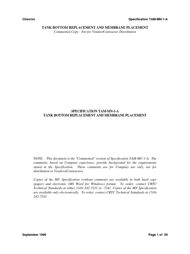 Tank Bottom Replacement and Membrane Placement: Chevron Specification ...