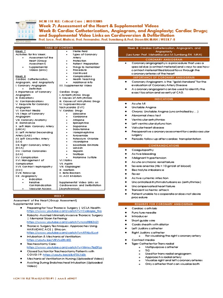 NCM 118 RLE (Week 7-8) | Download Free PDF | Heart | Percutaneous ...