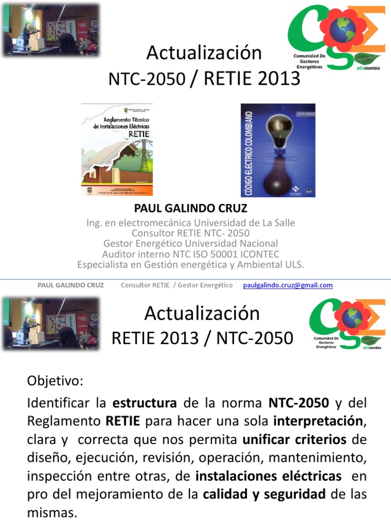 Temario NTC 2050 RETIE 2008 VS 2013 | PDF | Ingenieria Eléctrica ...