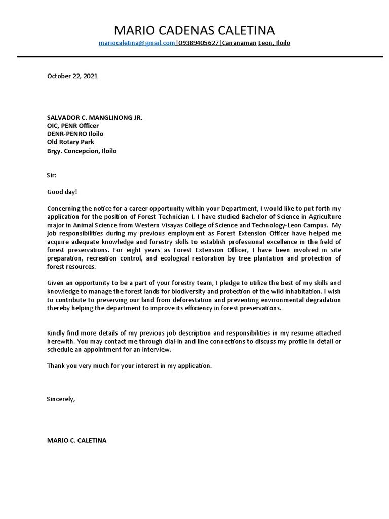 Application Letter As Forester | PDF