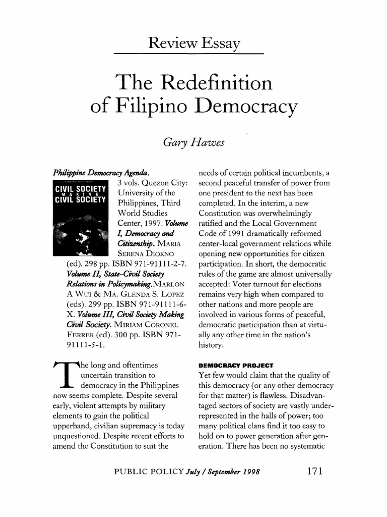 The Redefinition of Filipino Democracy: Review | PDF | Democracy ...