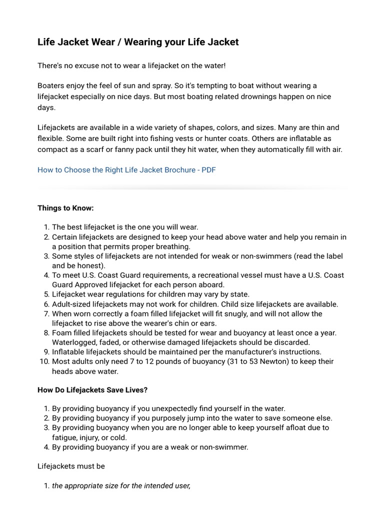 Life Jacket Wear - Wearing Your Life Jacket | PDF | Manufactured Goods ...