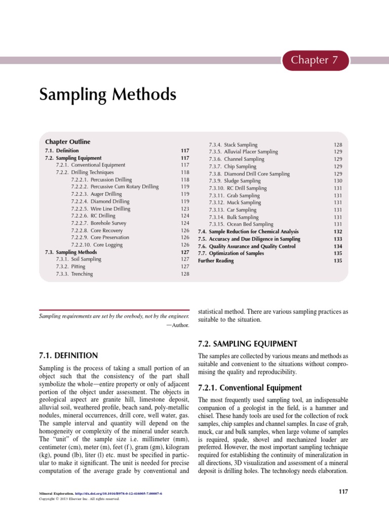 Chapter 7 Sampling Methods 2013 Mineral Exploration | PDF | Drilling Rig