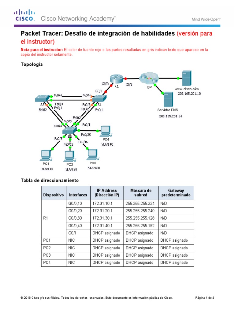 8.3.1.2 Packet Tracer - Skills Integration Challenge Instructions - ILM | PDF | Dirección IP ...