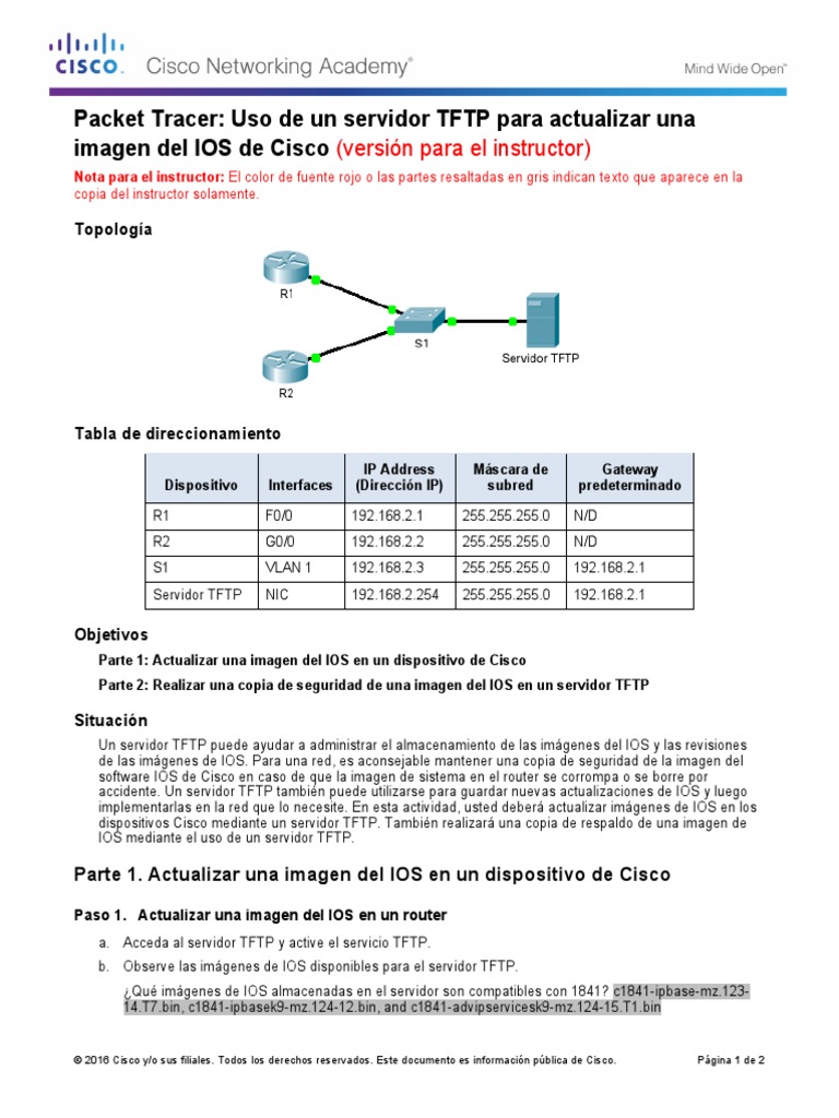 10.3.3.5 Packet Tracer - Using A TFTP Server To Upgrade A Cisco IOS Image Instructions - ILM ...