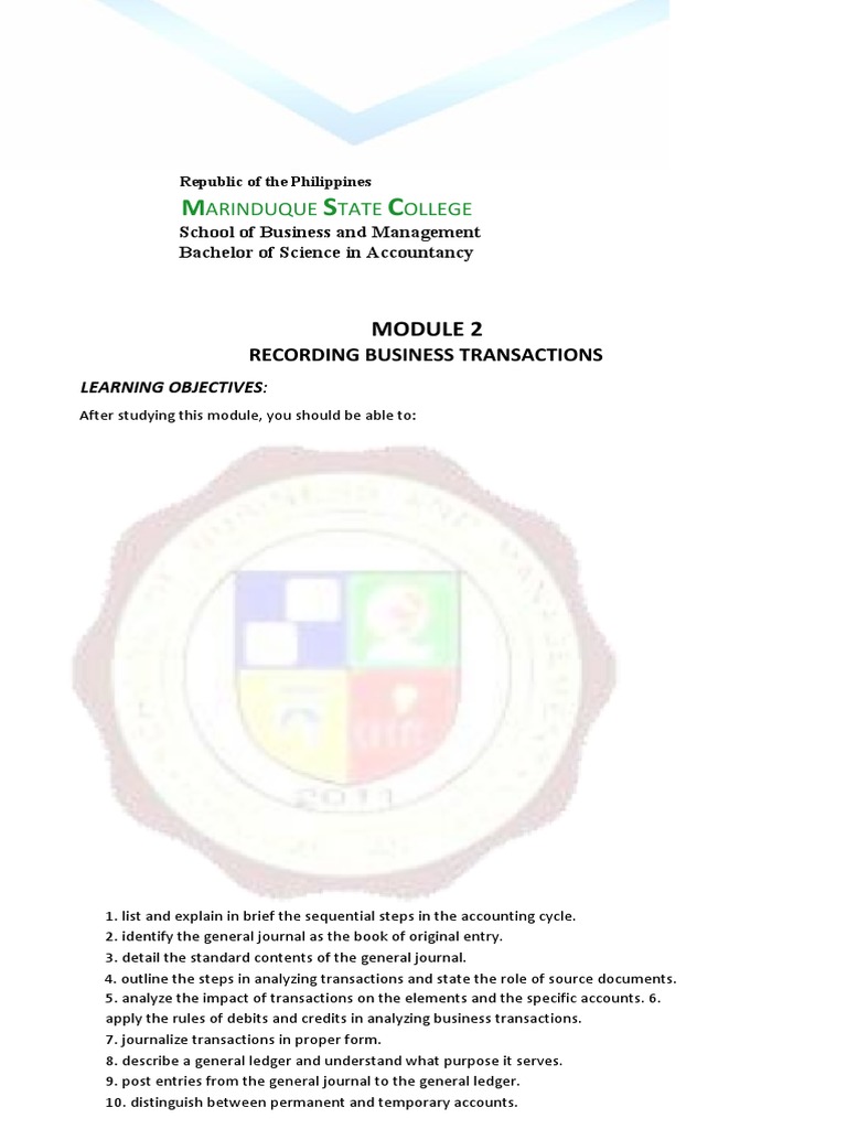 Foa p1 Module 2 For Bsa & Bsais Students | PDF | Debits And Credits | Business