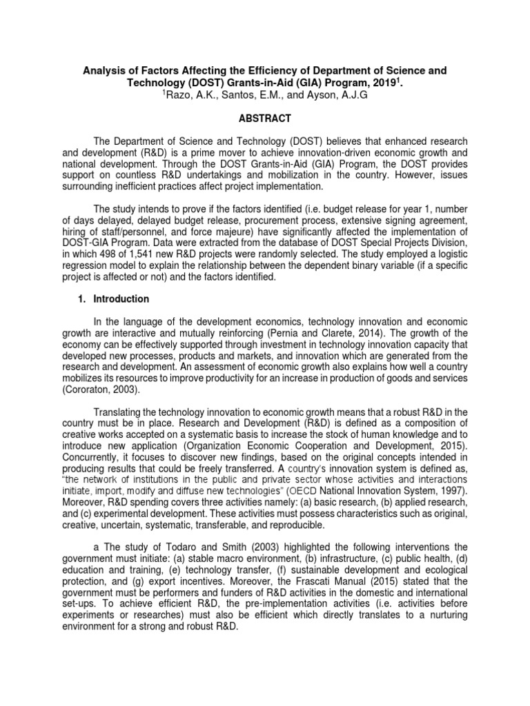 1.5.3 Analysis of Factors Affecting The Efficiency of Department of ...