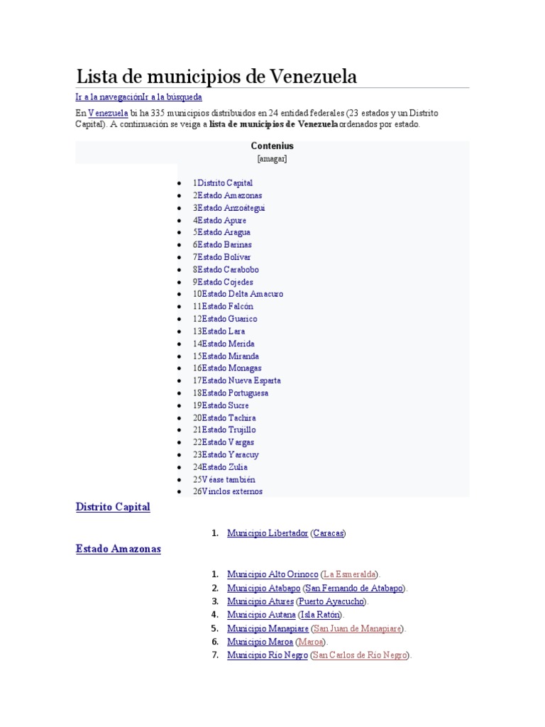 Lista de Municipios de Venezuela | PDF | Venezuela