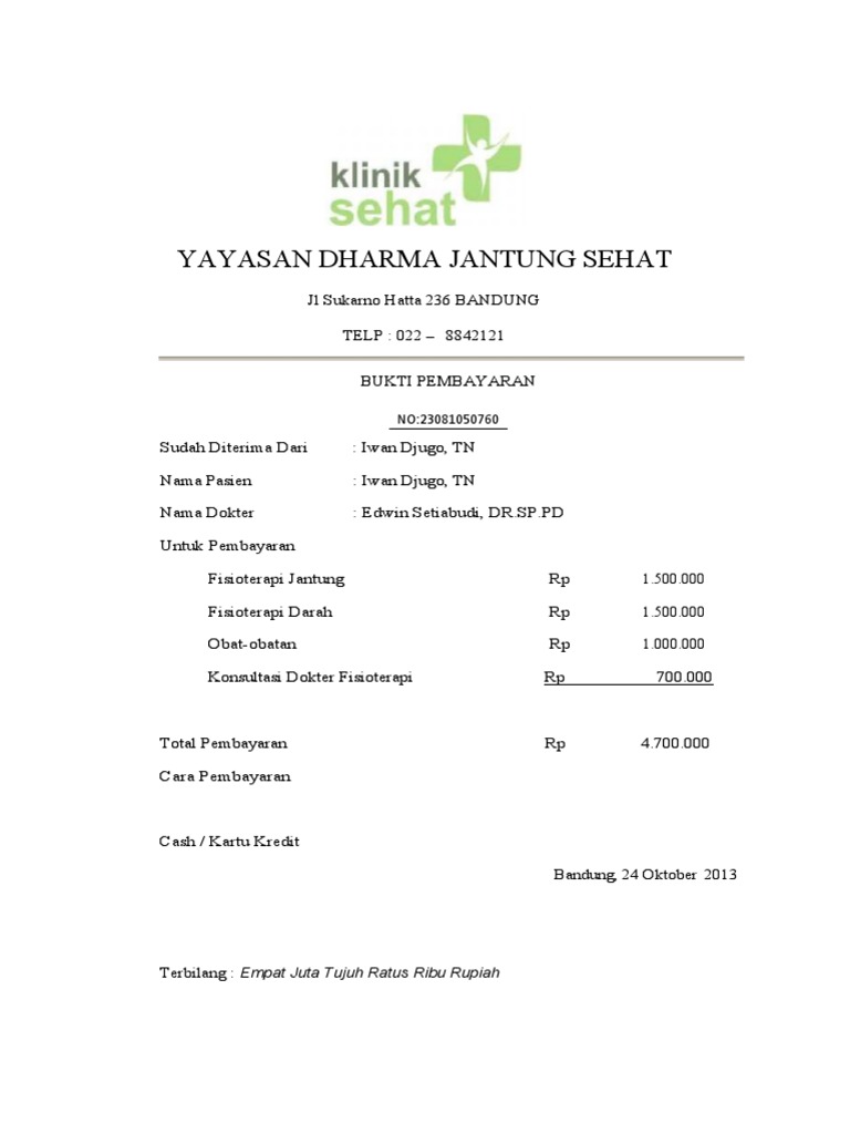 Contoh Bukti Pembayaran Rumah Sakit | PDF