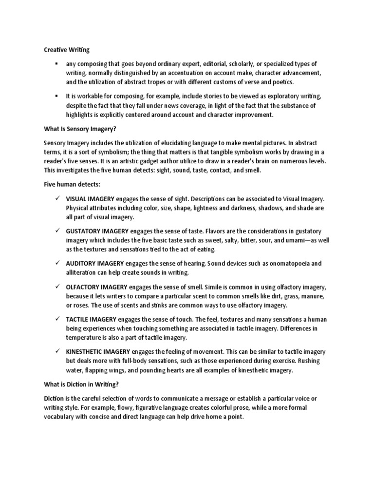 Creative Writing | PDF | Senses | Taste