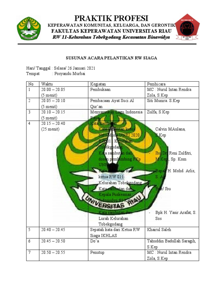 Contoh Susunan Acara Pelantikan RW Siaga - 1 | PDF