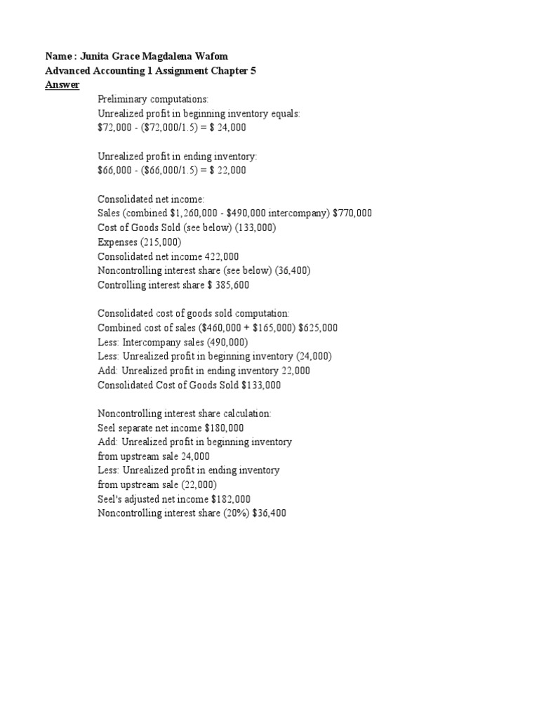 Advanced Accounting: Chapter 5 Assignment | PDF | Business