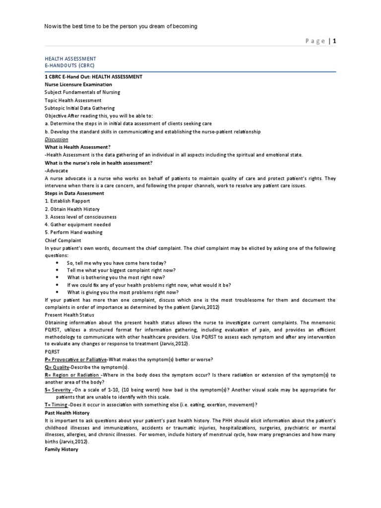 Initial Health Assessment: Establishing Rapport and Gathering Baseline ...