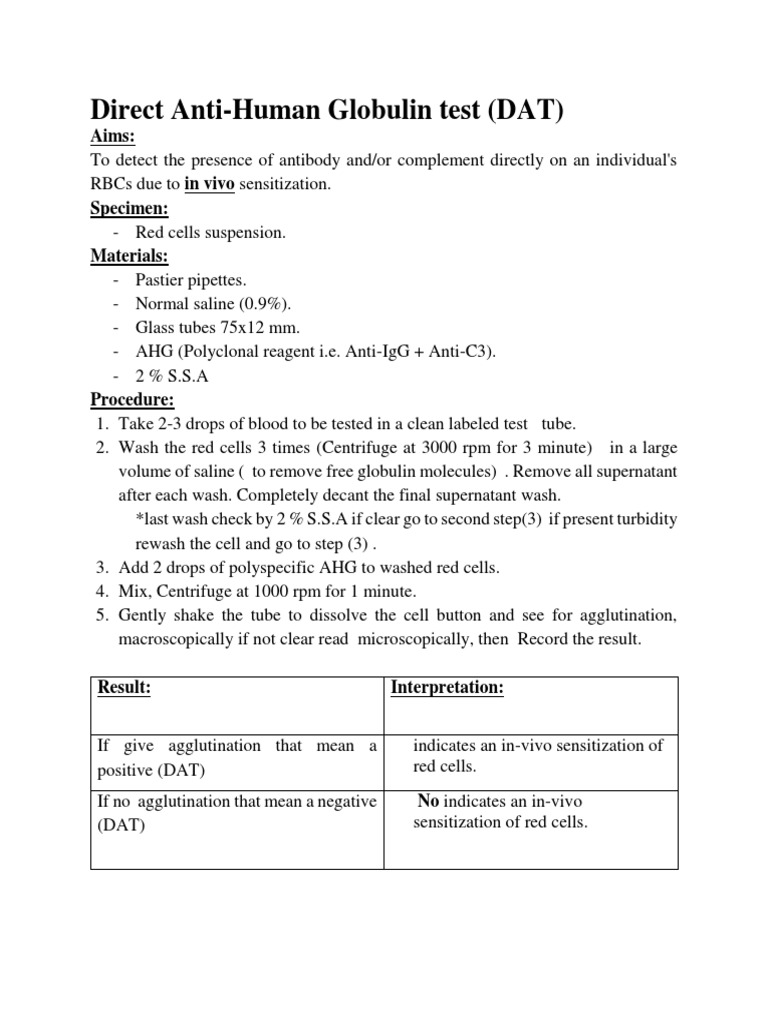 Detect Sensitized RBCs & Antibodies with DAT, IAT & Du Tests | PDF ...