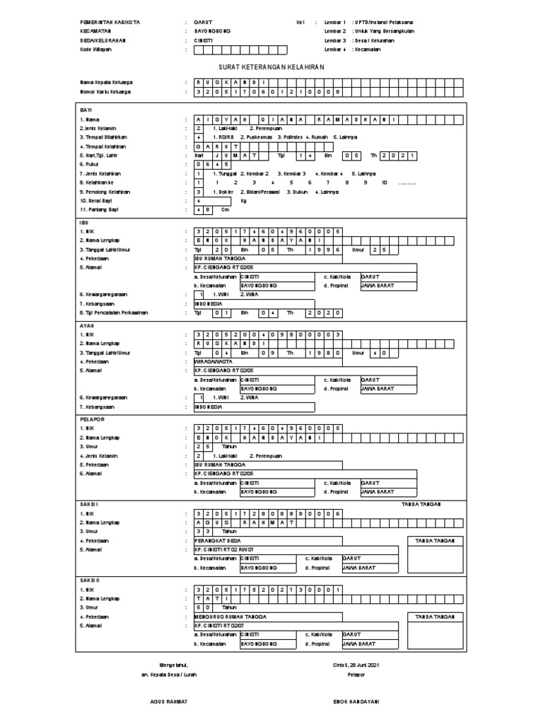 Form Akte Kelahiran Excel | PDF