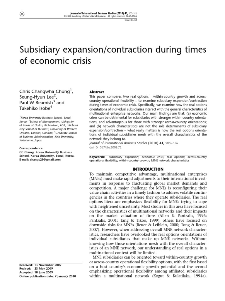 Subsidiary Strategies in Economic Crises | PDF | Correlation And ...