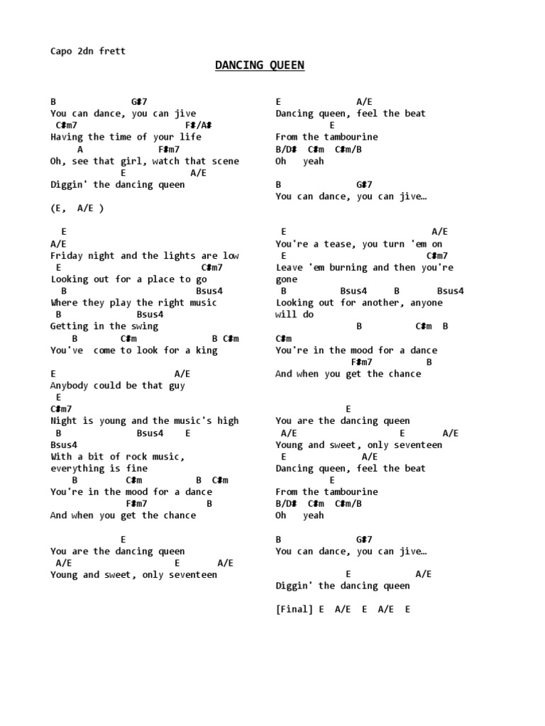 Dancing Queen: Capo 2dn Frett | PDF | Language Arts & Discipline | Art