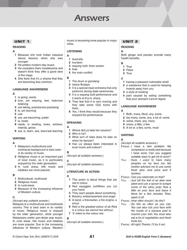 English Form 2 Answers Export | PDF