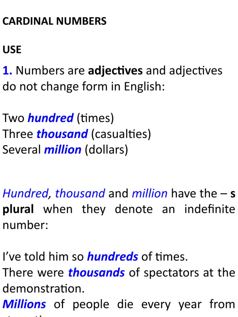 Cardinal Numbers Powerpoint | PDF | Lexicology | Notation