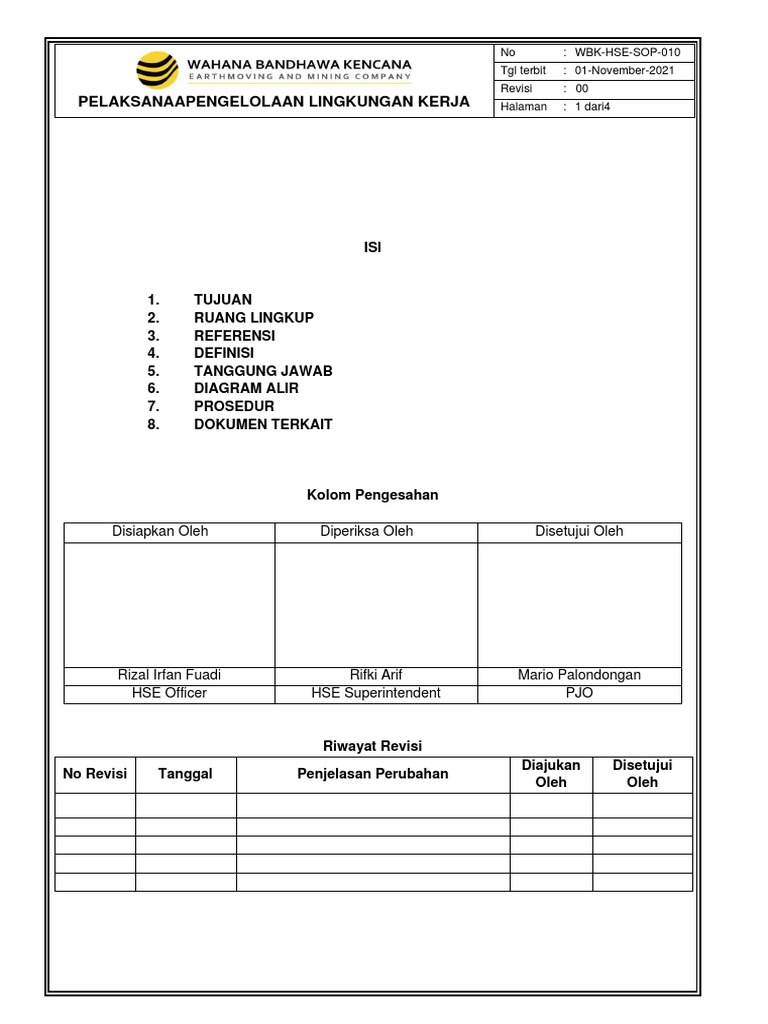Wbk-Hse-Sop-010 - Pengelolaan Lingkungan Kerja | PDF