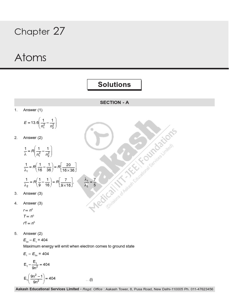 27 Atoms: Solutions | PDF | Electronvolt | Electron