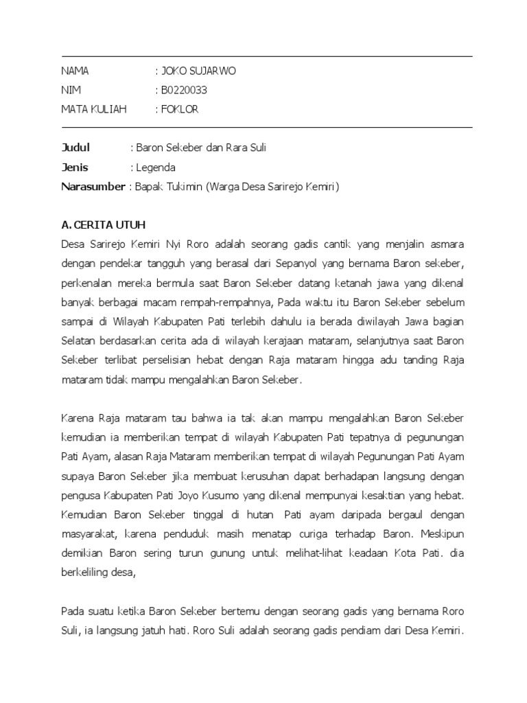 Legenda Baron dan Rara Suli | PDF