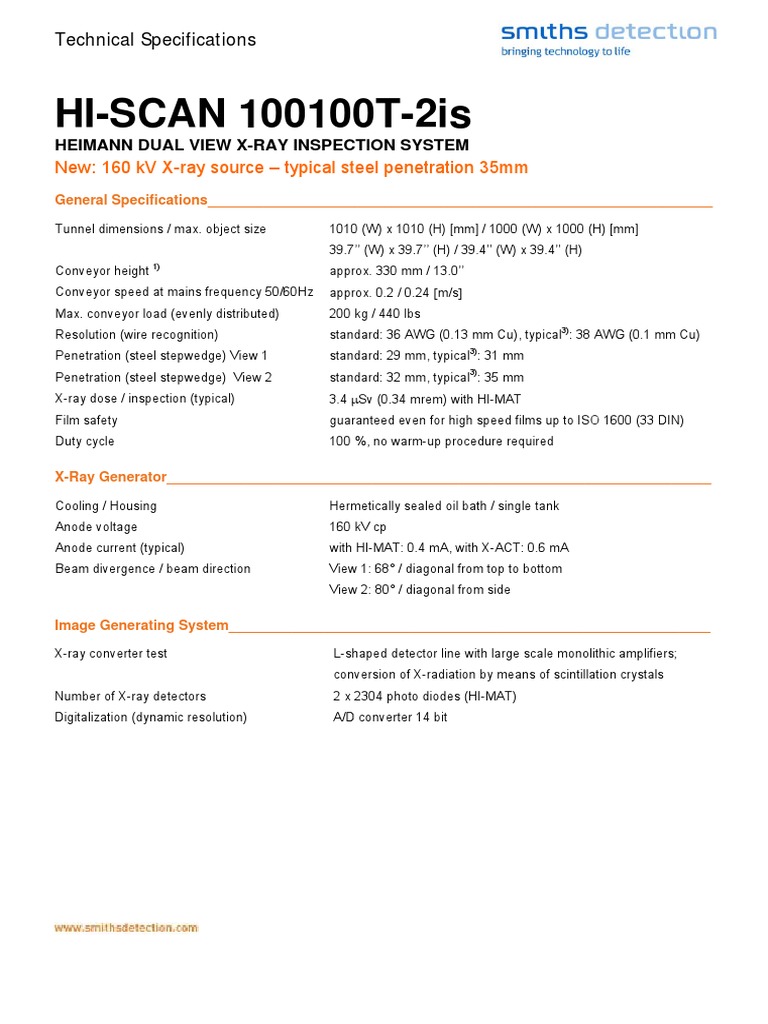 HS100100T-2is EN Tech Specs | PDF | X Ray | Chemical Elements