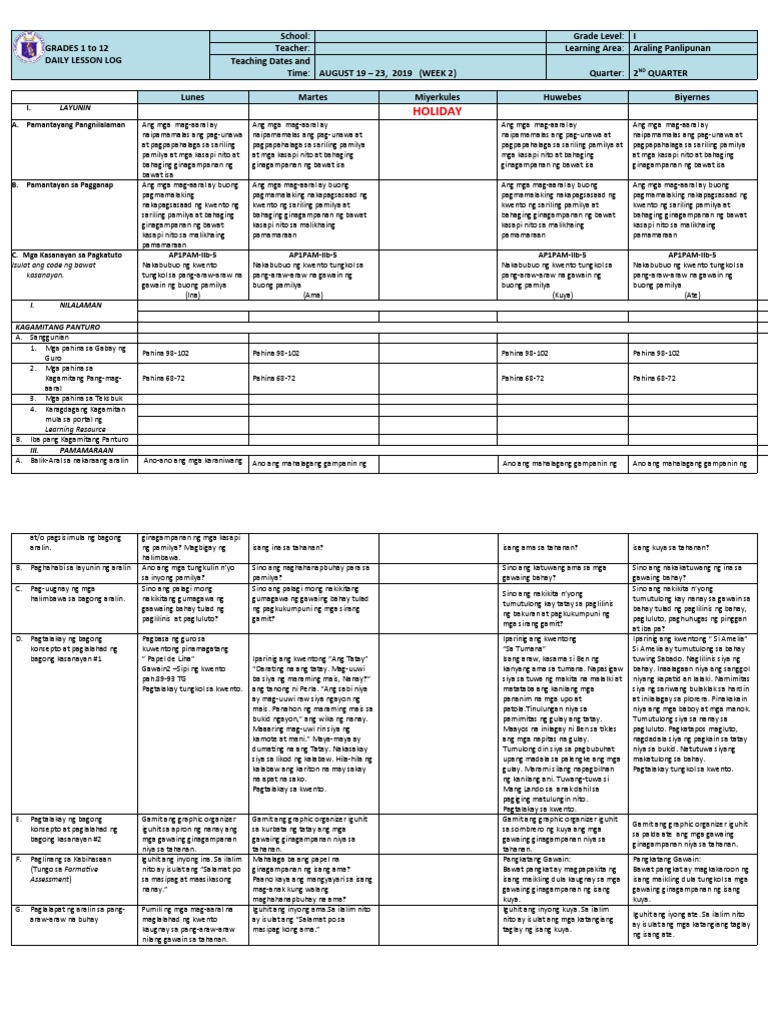AP Grade 1 q2 Week 2 DLL | PDF