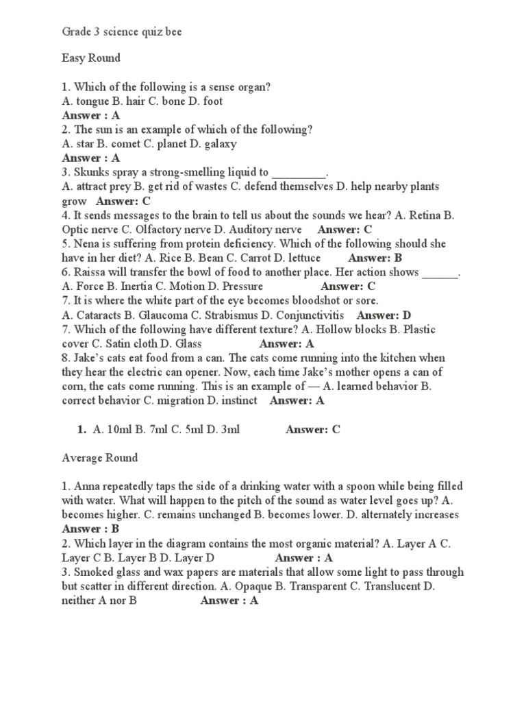 Grade 3 Science Quiz Bee | PDF | Applied And Interdisciplinary Physics ...