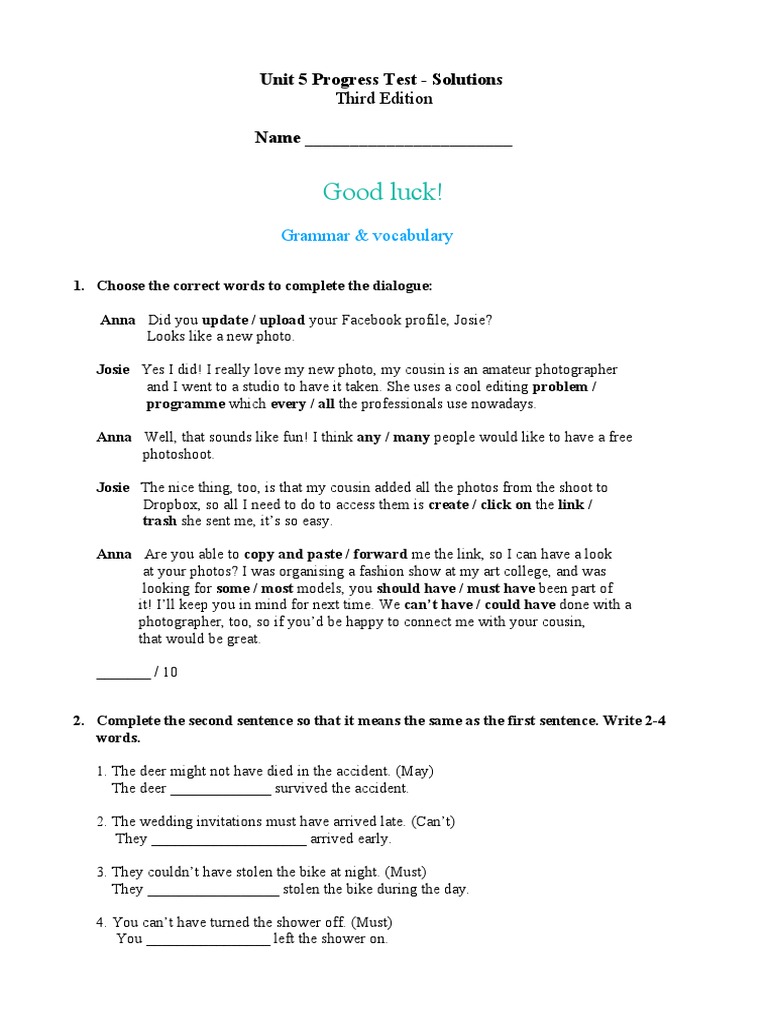 Unit 5 Progress Test Solutions | PDF | Social Media | Popular Culture ...