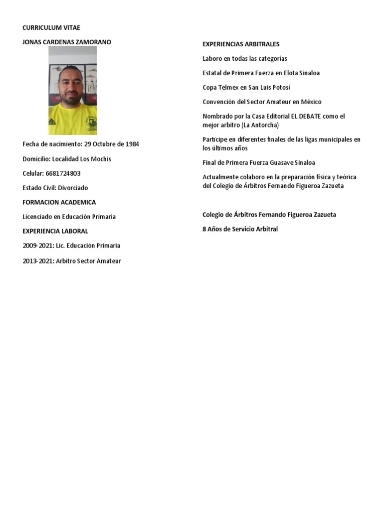 CURRICULUM Jonas Cardenas Zamorano | PDF