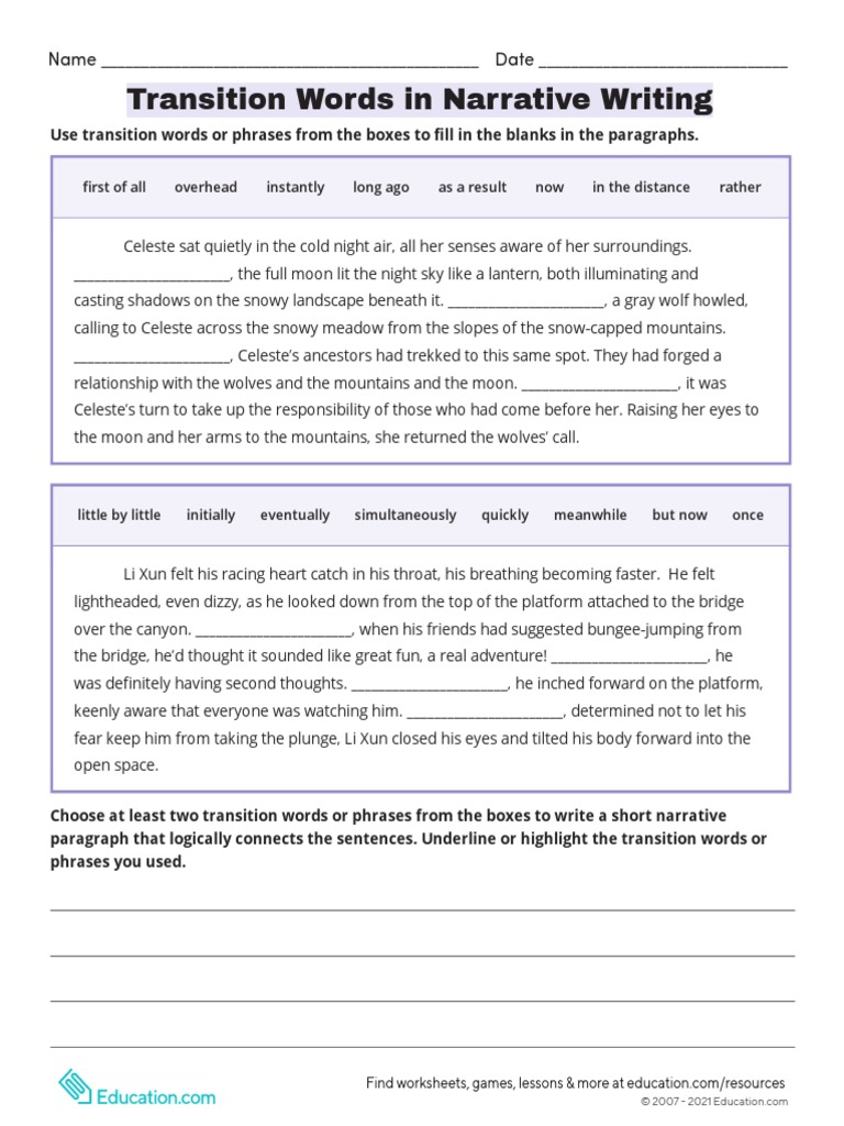 Transition Words in Narrative Writing | PDF