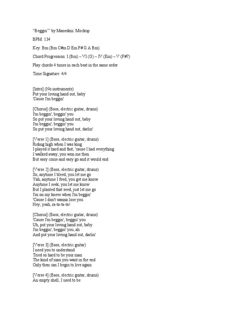 Beggin | PDF | Song Structure | Music Theory