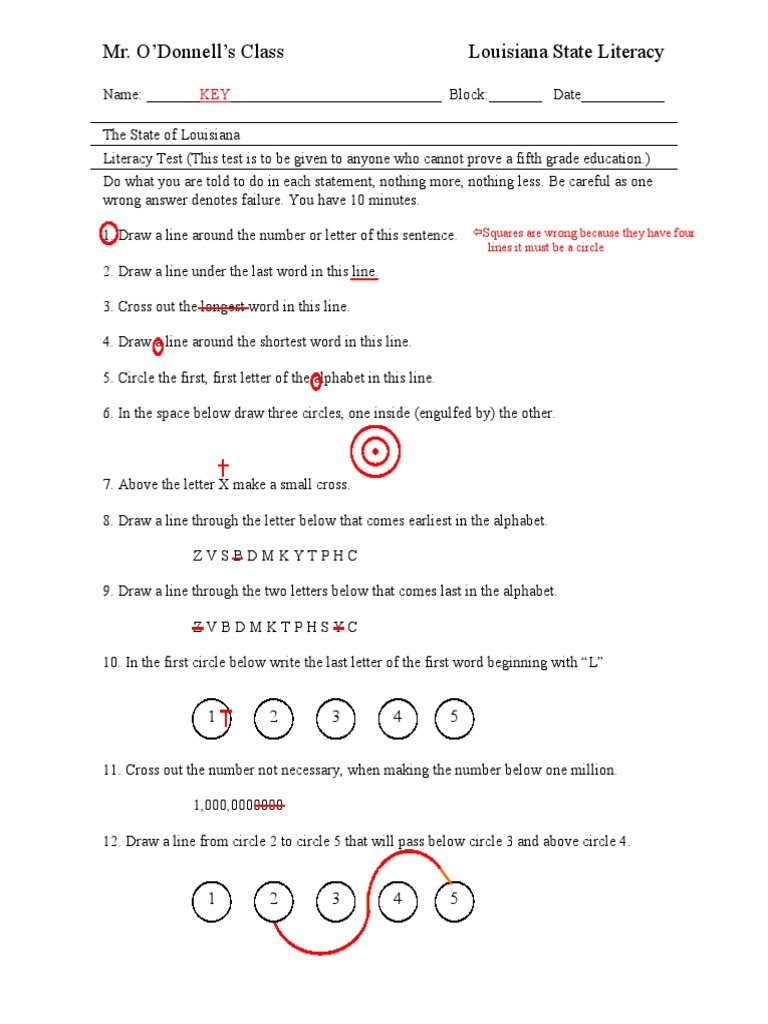 Key For Literacy Test | PDF | Literacy | Geometry